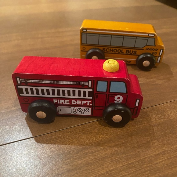 Toys | Lakeshore Wooden Trucks Fire Truck And School Bus | Poshmark